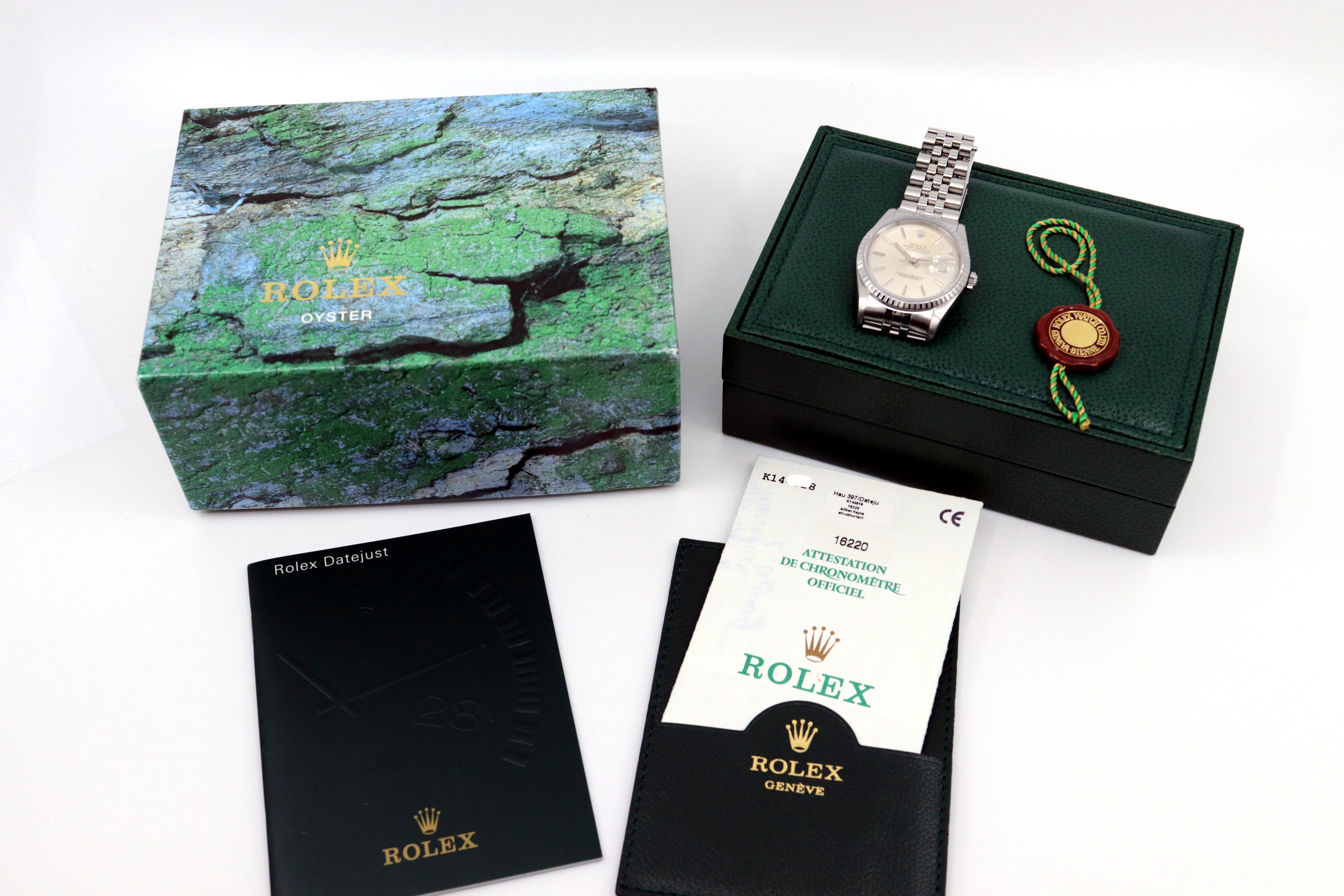Rolex DATE-JUST | 16220 Box and Certificate K Serial 2001 Tapestry us ...